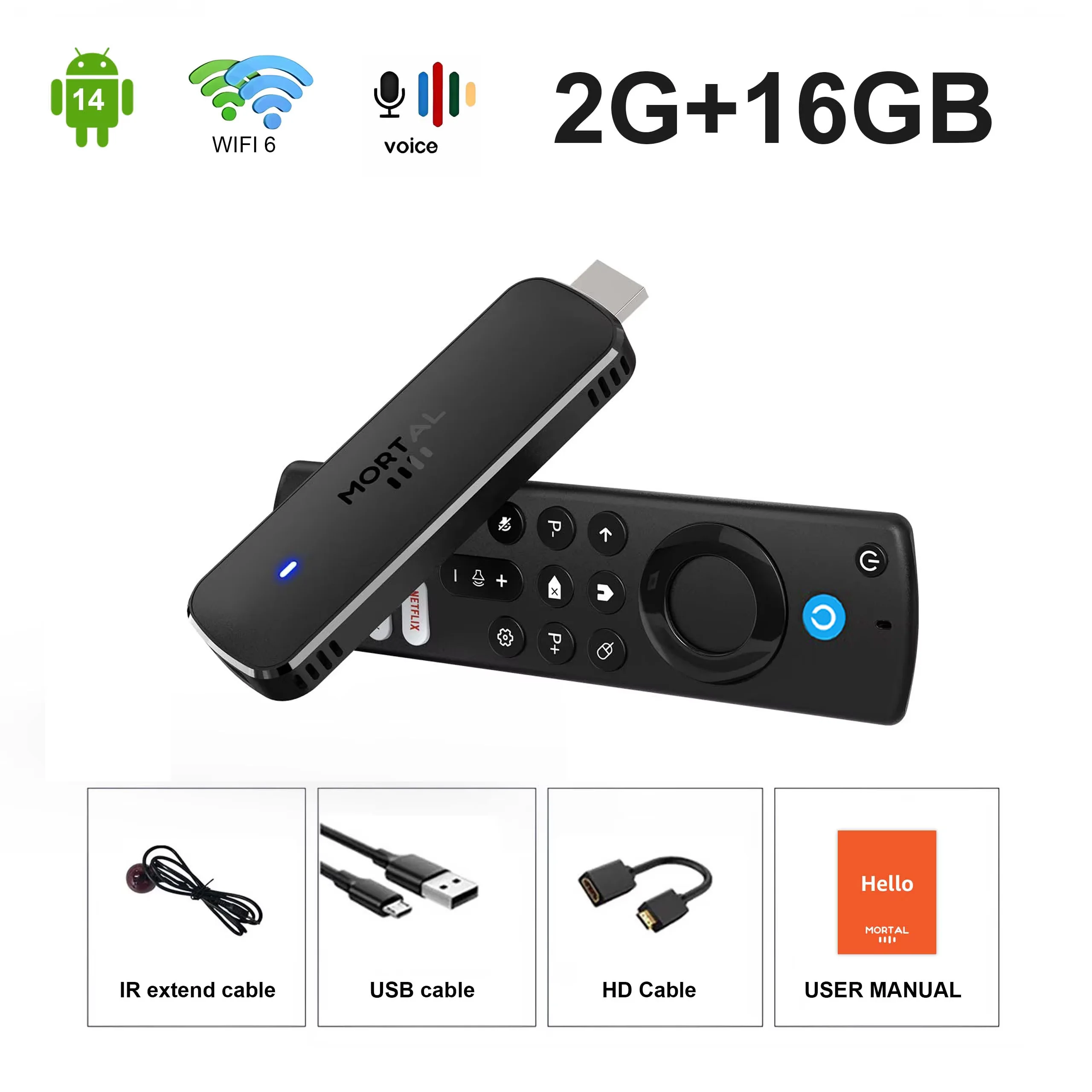 Mortal Android 14 TV Stick Full HD 4K 1080P WiFi 6 Google Voice NETFLIX ...
